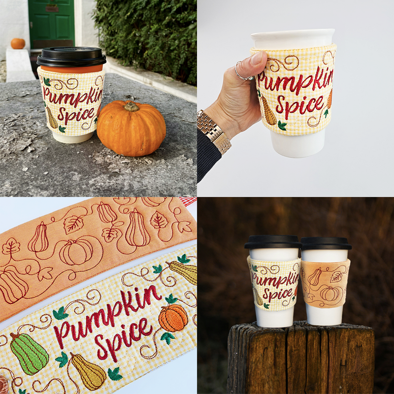 Embroidery Applique Designs - Pumpkin Spice Cup Cozy Set