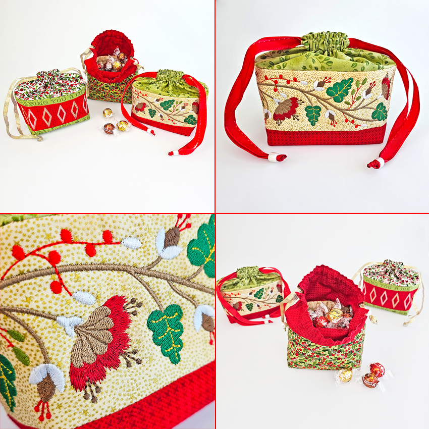ITH Machine Embroidery Design - Mixed Drawstring Bags