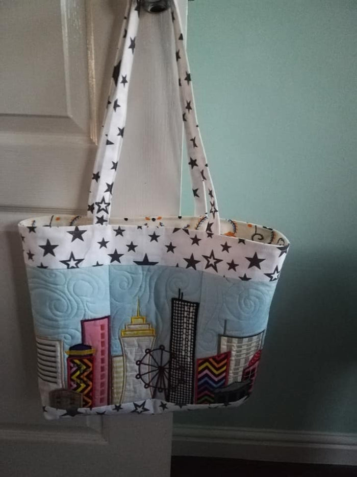 Cityscape Table Runner in the hoop machine embroidery design ITH