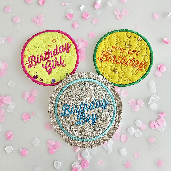 Birthday Badges and Party Hat Numbers Machine Embroidery Design ITH