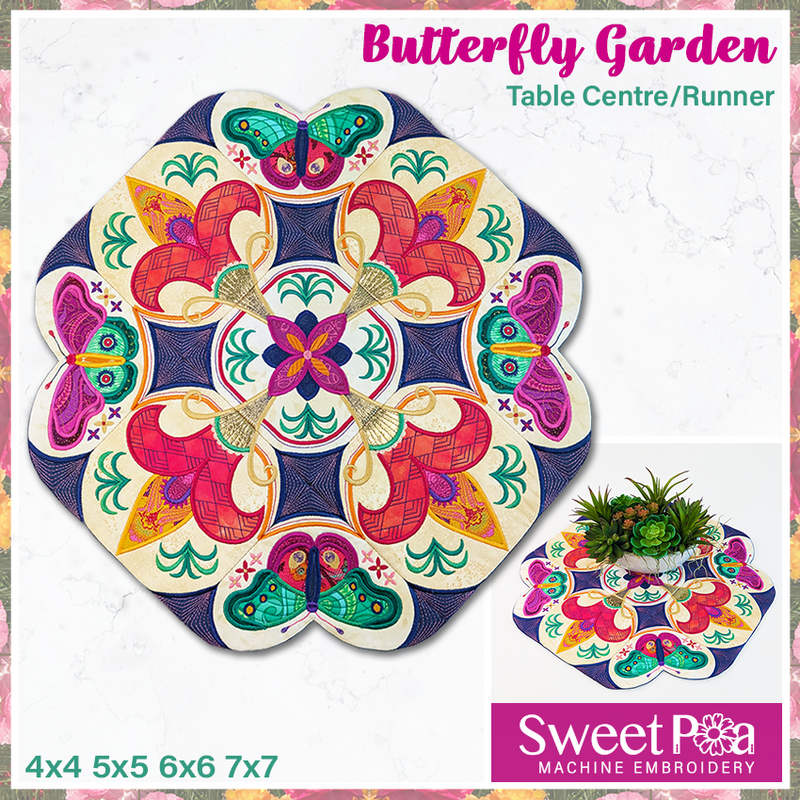Butterfly Garden Table Centre or Runner ITH Design