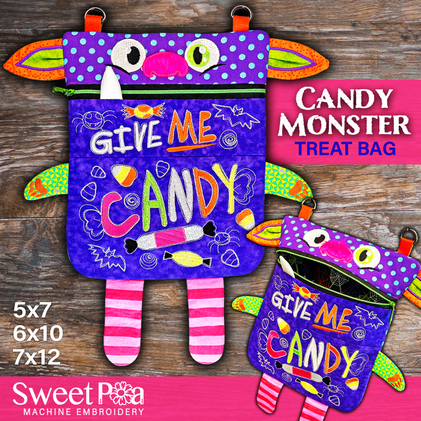 Candy Monster Treat Bag ITH Halloween Design