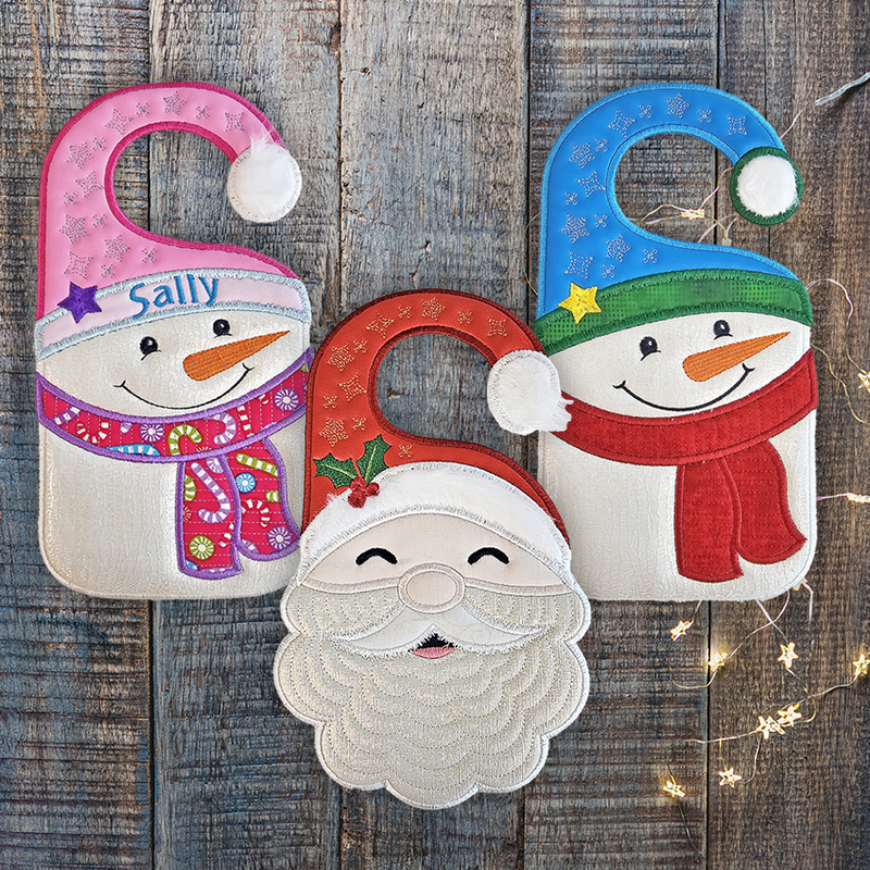 Christmas Santa and Snowman Doorknob Hangers ITH Design