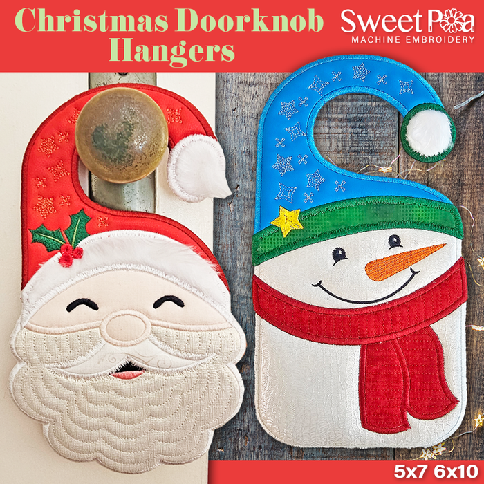 Christmas Santa and Snowman Doorknob Hangers ITH Design