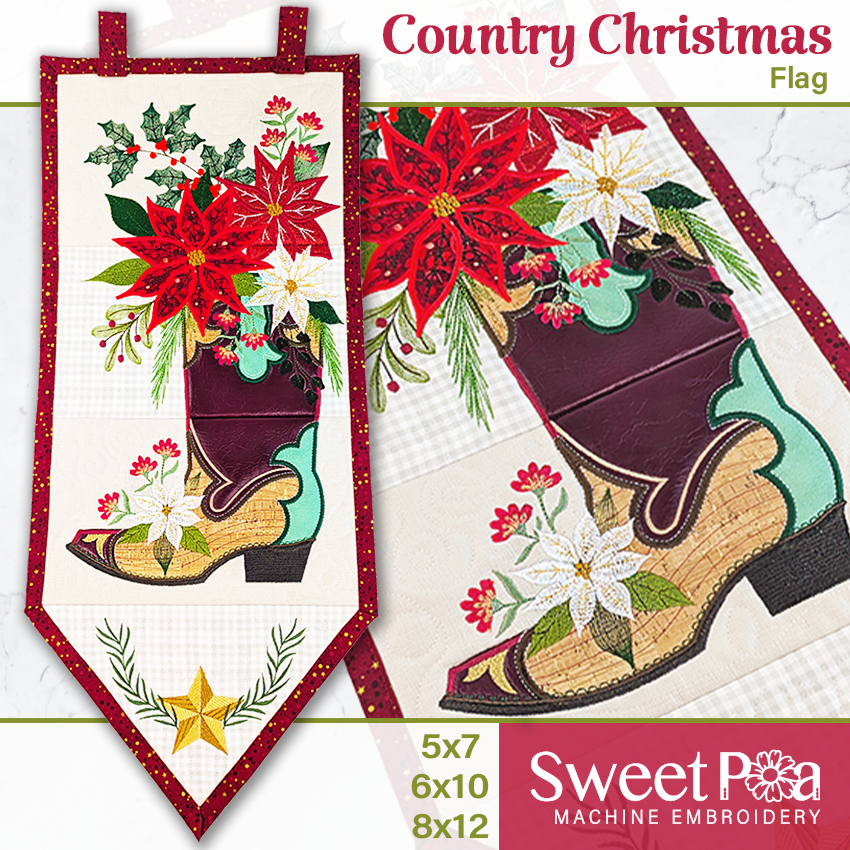 Country Christmas Flag Machine Embroidery Design In the Hoop
