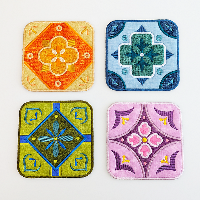 Decorative Tile Coasters In The Hoop Design