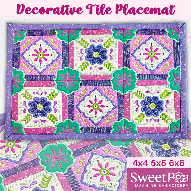 Decorative Tile Placemat In The Hoop Design