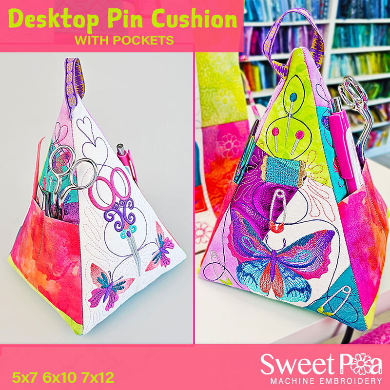 Machine Embroidery Design ITH - Desk Pin Cushion with Pockets