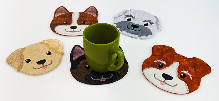 Dog Coasters Machine Embroidery Project