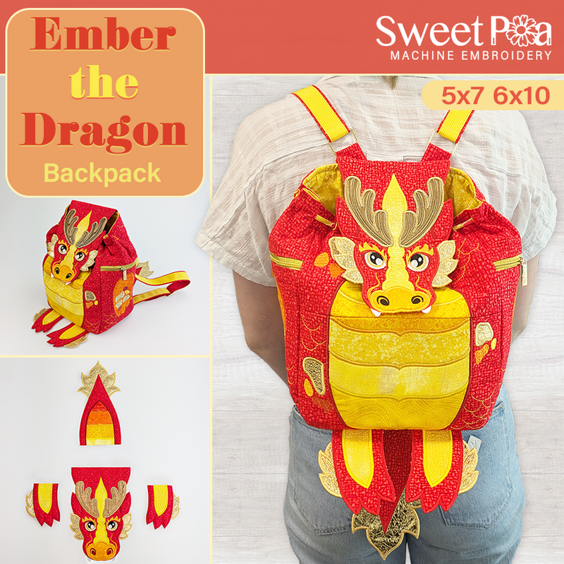 Ember the Dragon Backpack Machine Embroidery Design