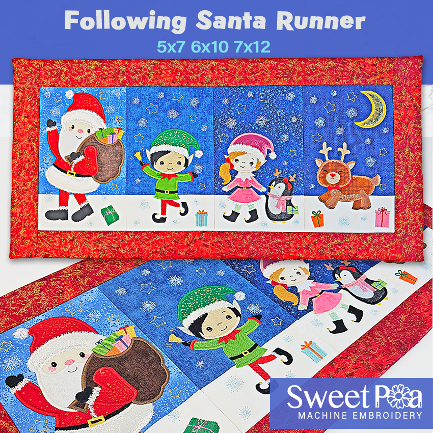 Christmas Embroidery Designs - Following Santa Table Runner