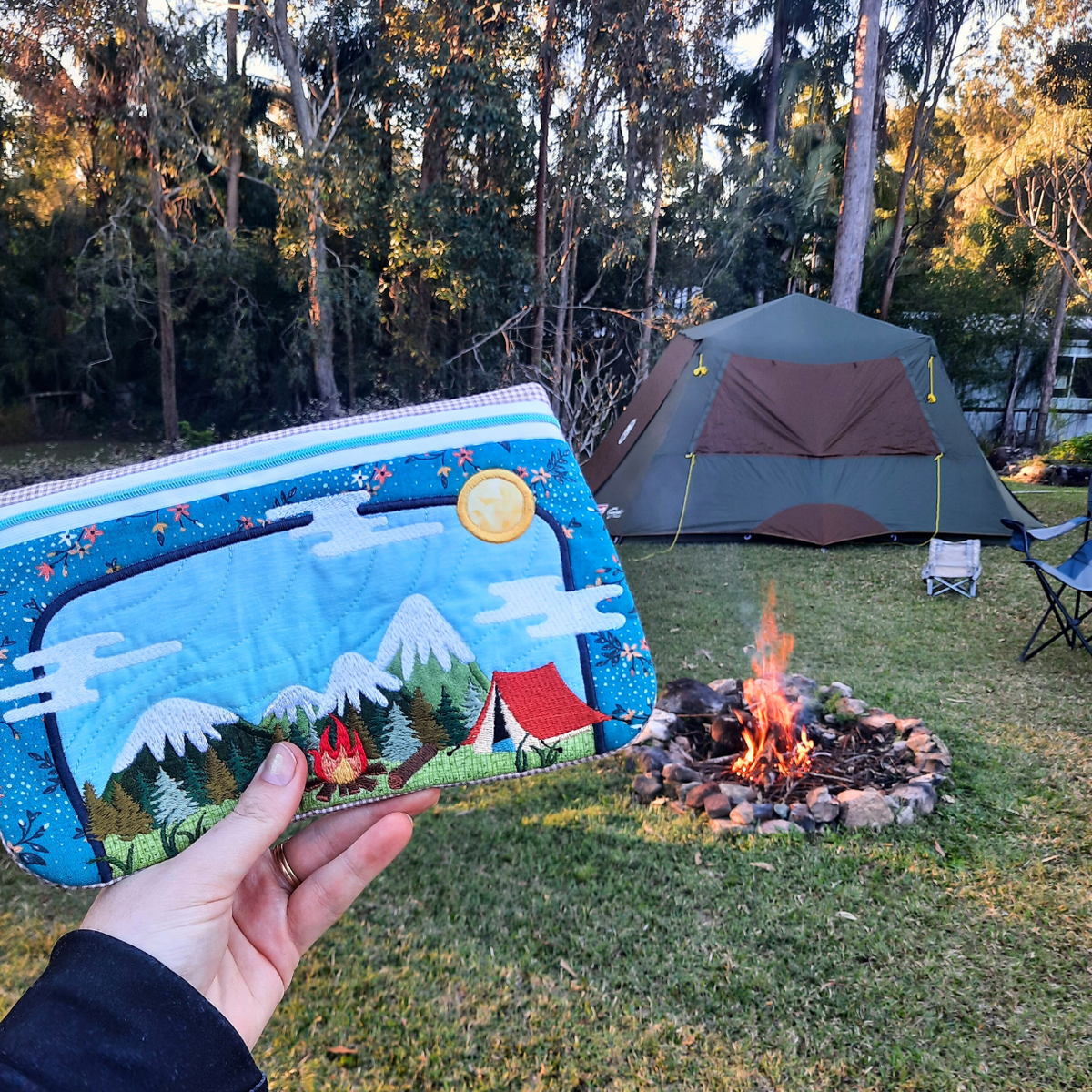 Camping Scene Zipper Case ITH Design