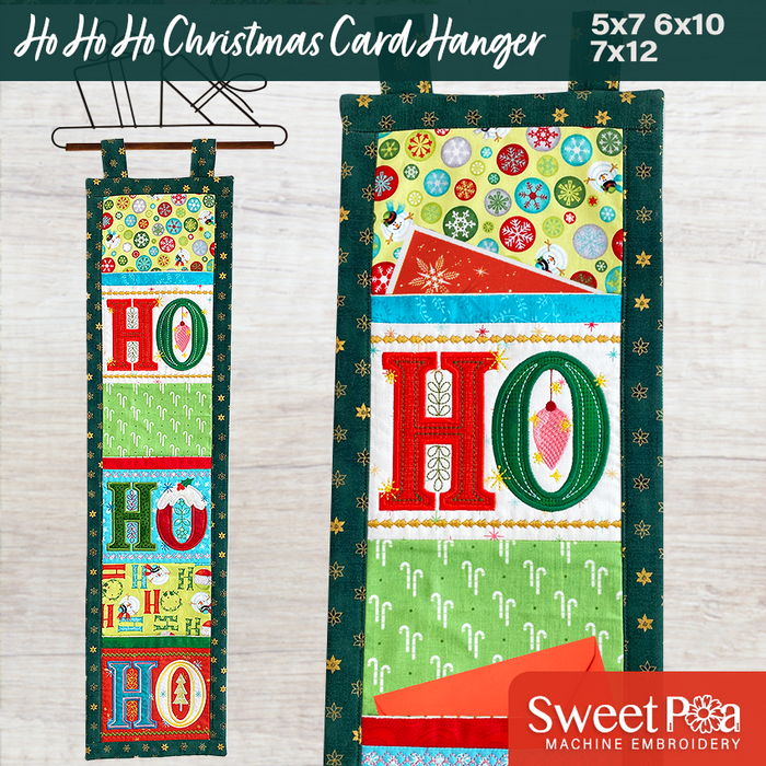 Ho Ho Ho Christmas Card Hanger ITH machine embroidery design