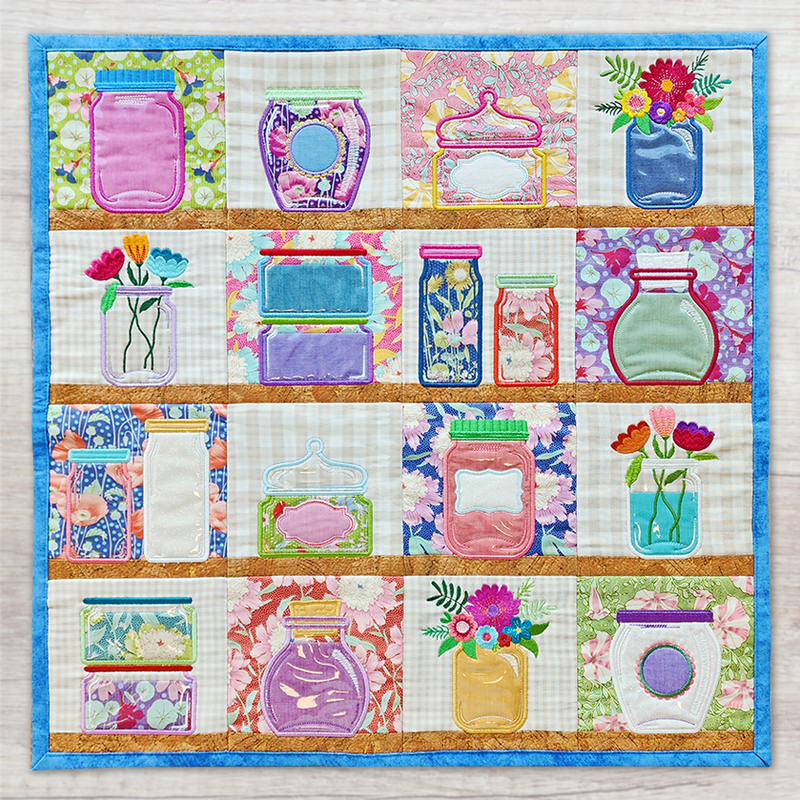 Machine Embroidered Jar Quilt Design