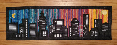 Cityscape Table Runner in the hoop machine embroidery design ITH