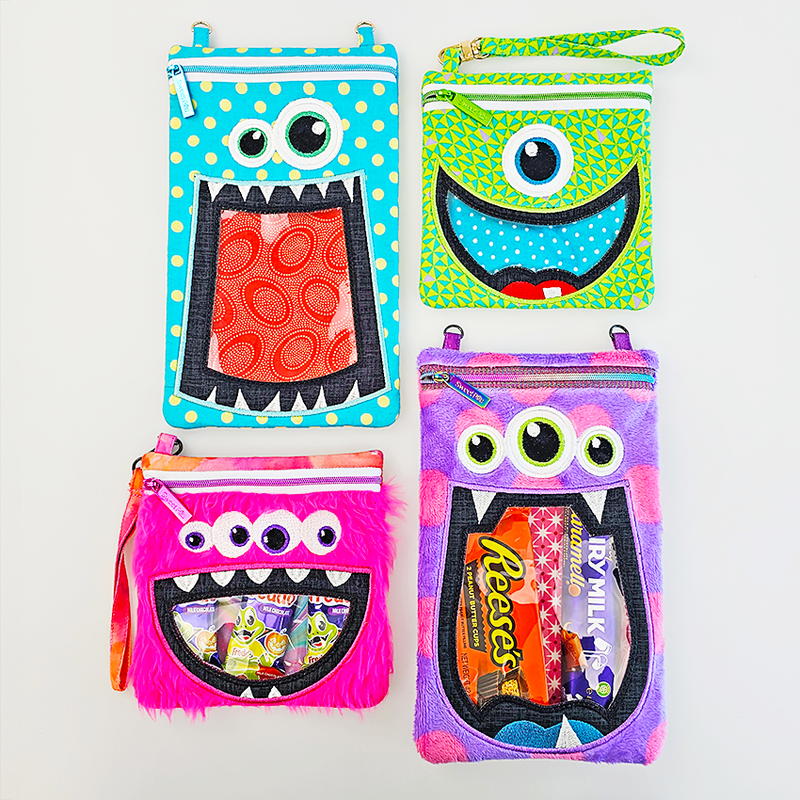 Monster Mouth Windowed Zipper Pockets ITH Design
