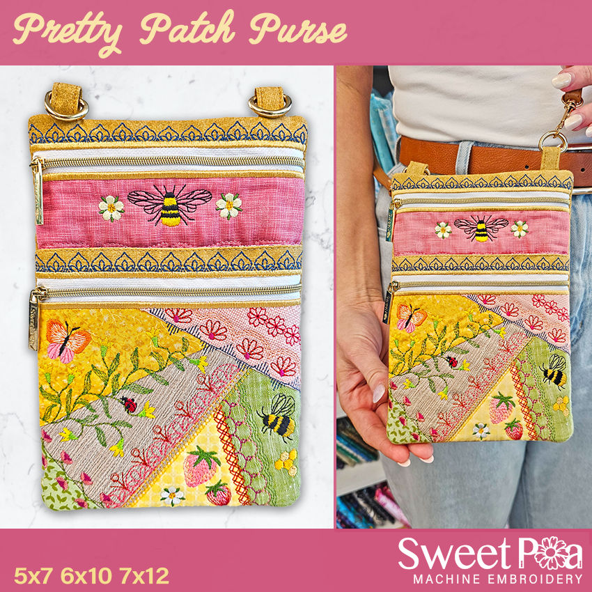 Pretty Patch Purse Bag Machine Embroidery Design ITH