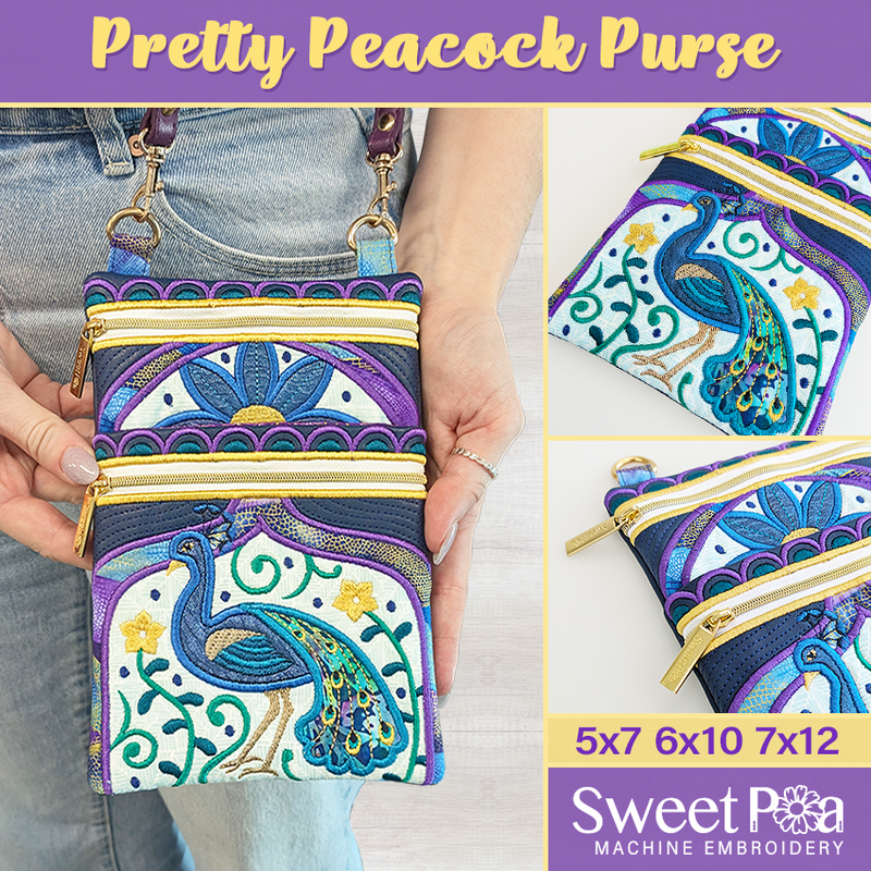 Pretty Peacock Purse ITH Design