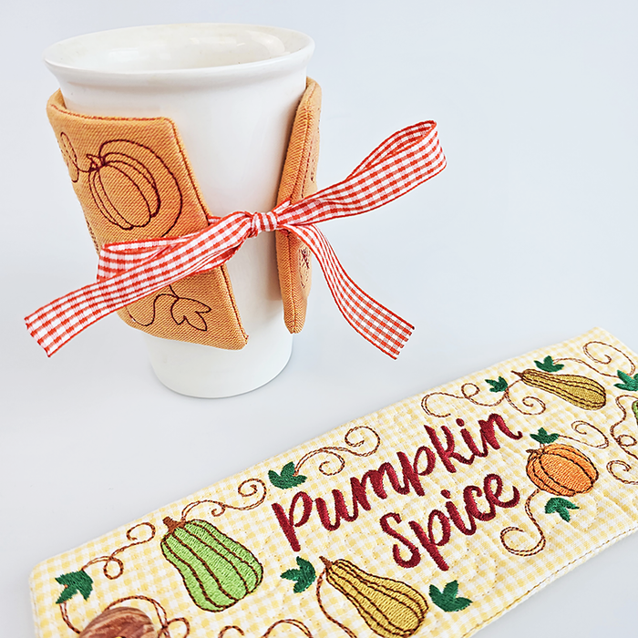 Machine Embroidery Designs - Pumpkin Spice Cup Cozy Set