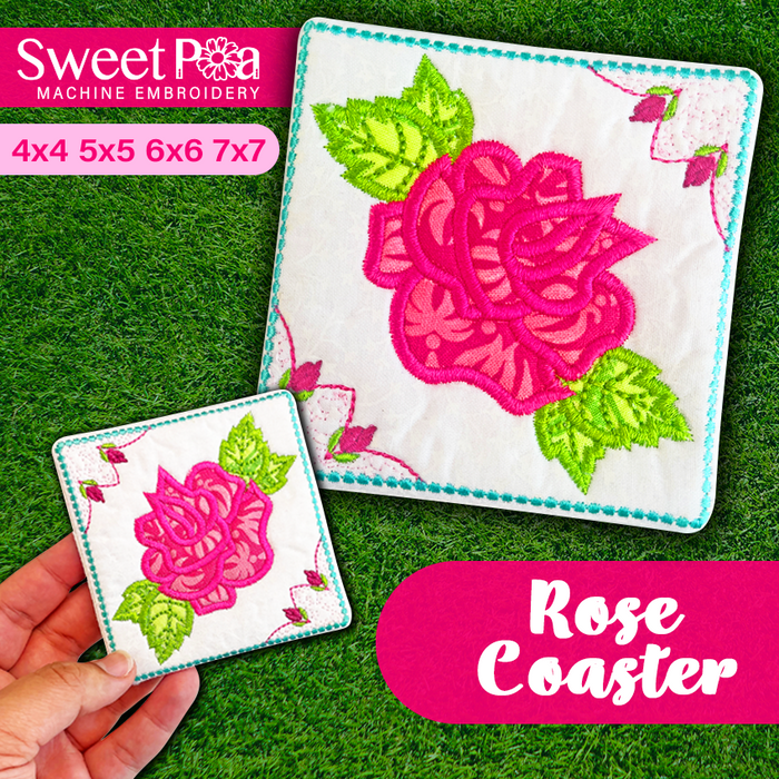 Rose Coaster Machine Embroidery Design - Sweet Pea Australia