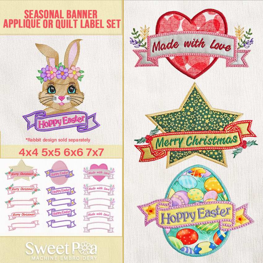 ITH Seasonal Banner Applique or Quilt Label Set