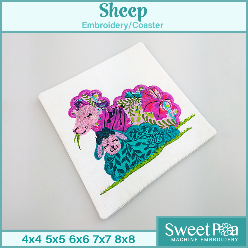 Sheep Embroidery or Coaster ITH in the hoop embroidery design