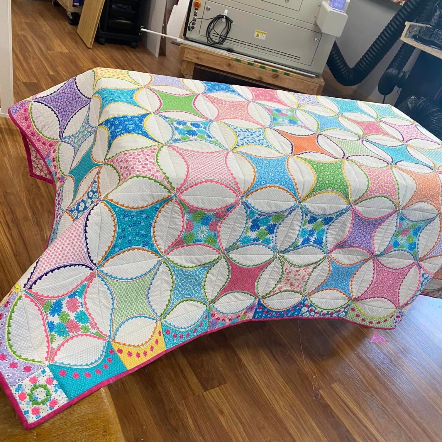 Designer Cathedral Windows Quilt in the hoop machine embroidery design