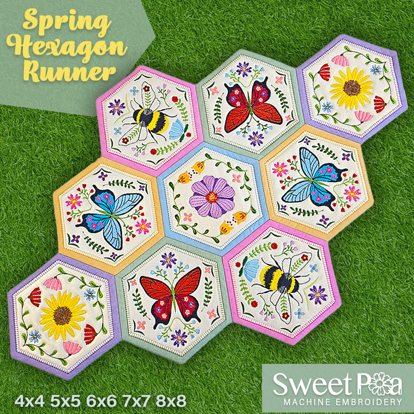 Spring Hexagon Runner ITH Design