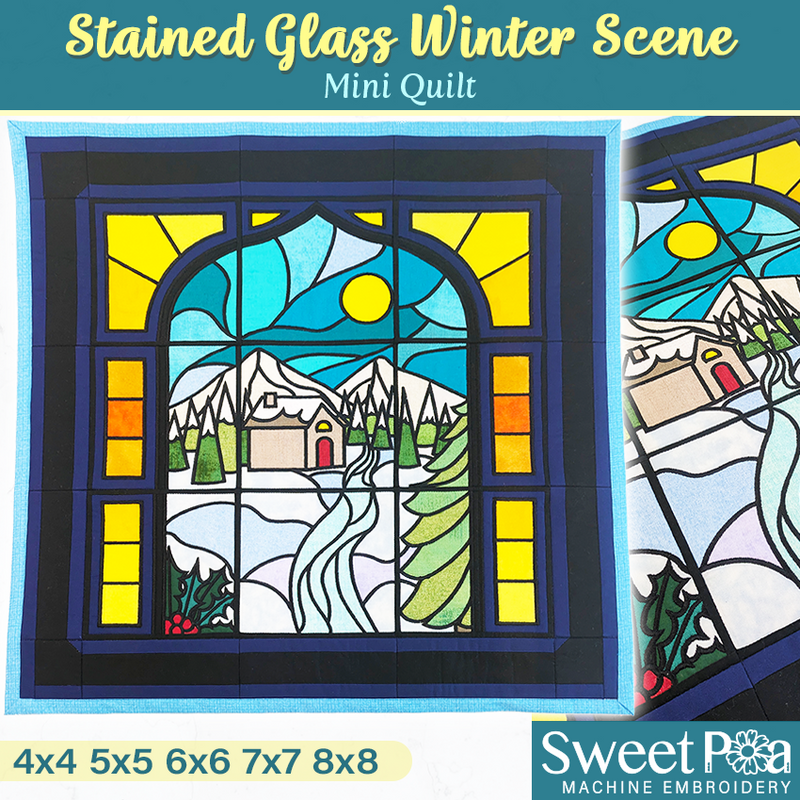 Stained Glass Winter Scene Mini Quilt ITH Design