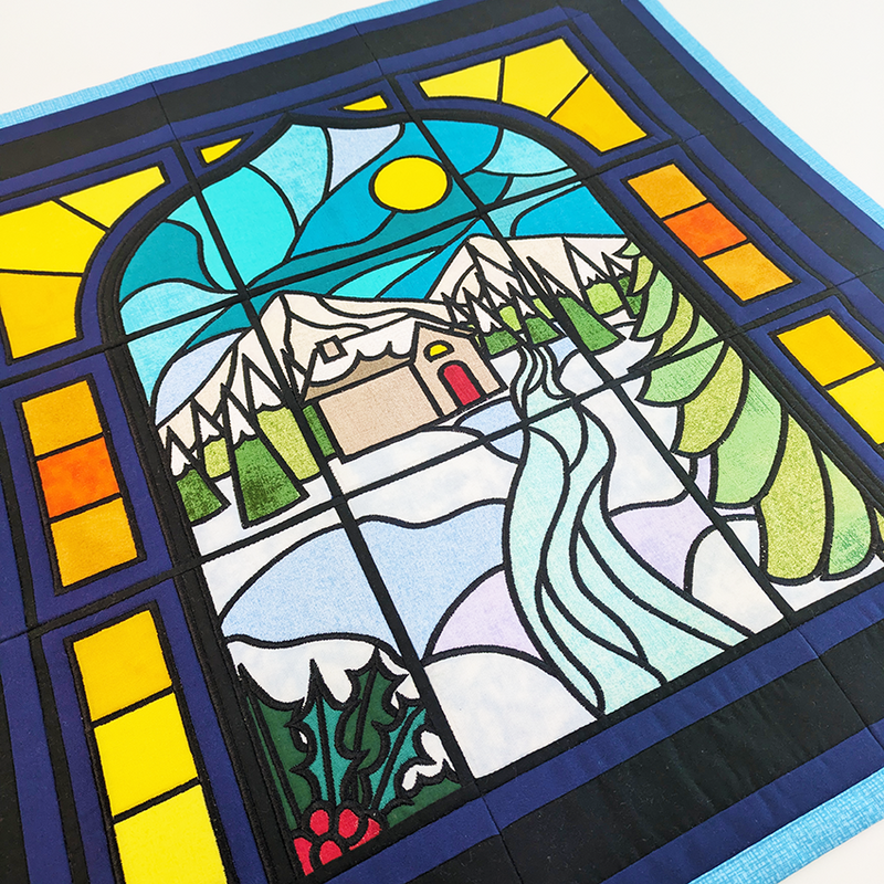 Stained Glass Winter Scene Mini Quilt ITH Design