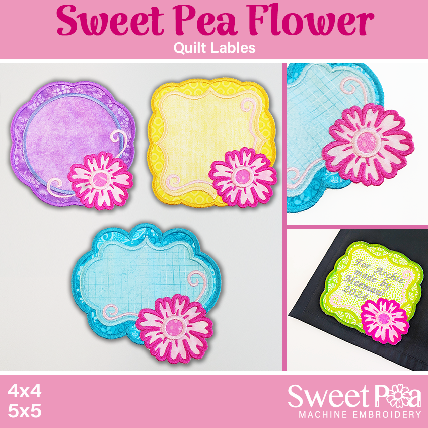 Sweet Pea Flower Quilt Labels ITH Design