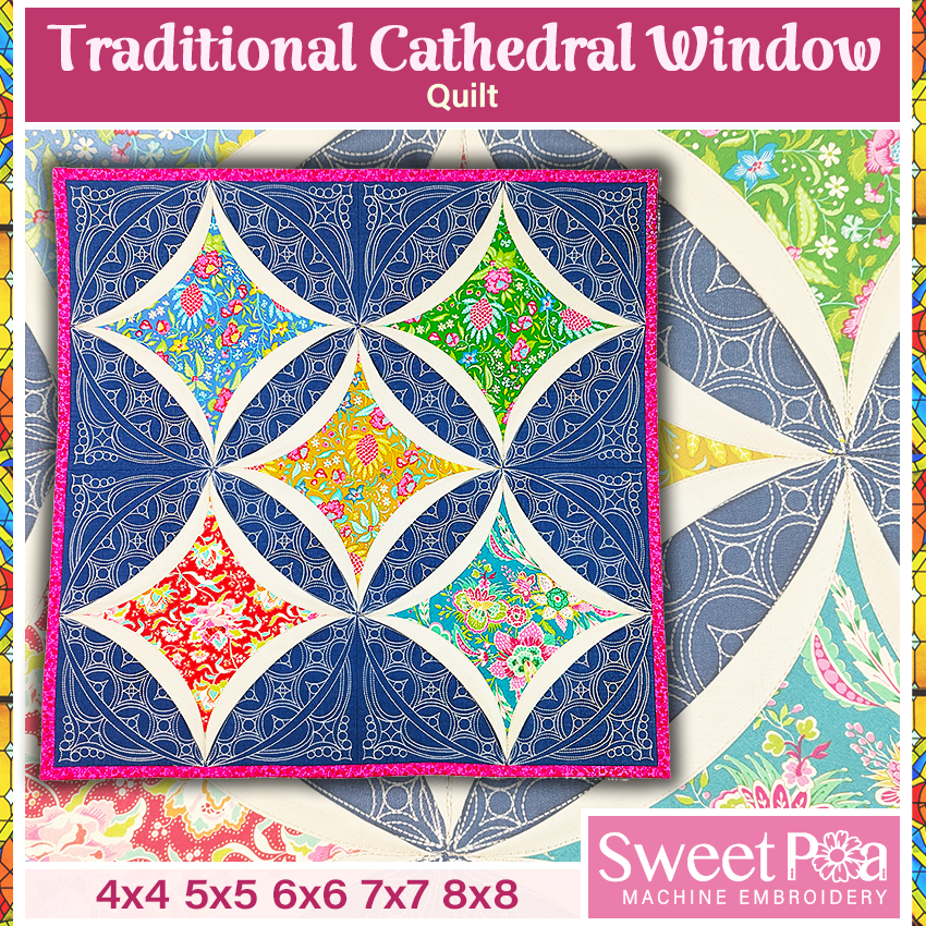 Traditional Cathedral window Quilt machine embroidery designs ITH