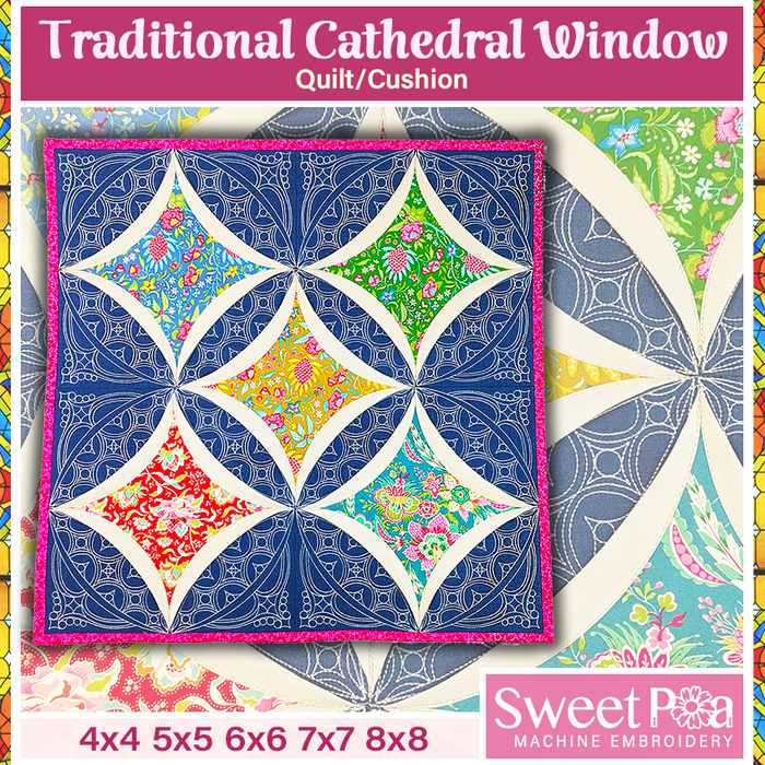 Traditional Cathedral window Quilt machine embroidery designs ITH