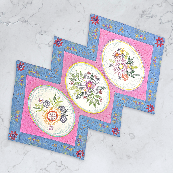 ITH Machine Embroidery Design - Treasured Flowers Table Runner