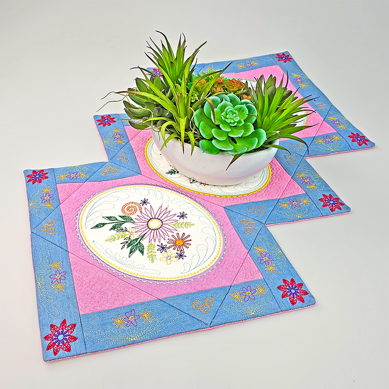 ITH Machine Embroidery Design - Treasured Flowers Table Runner