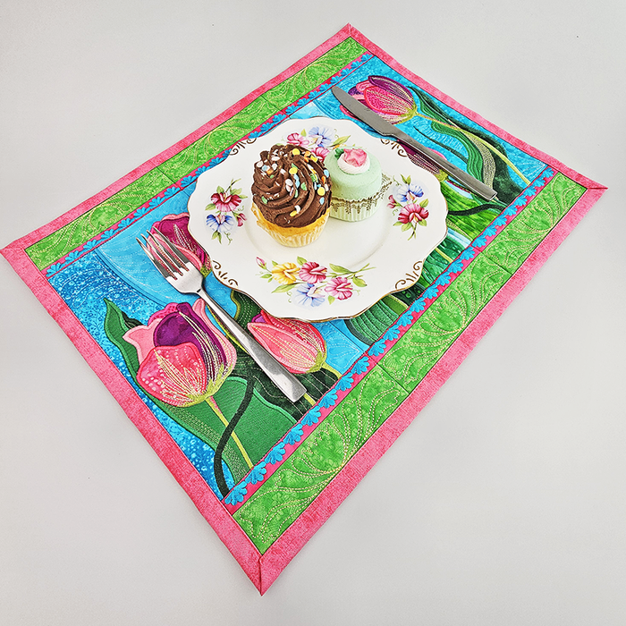In The Hoop Embroidery Design - Tulip Fields Placemat