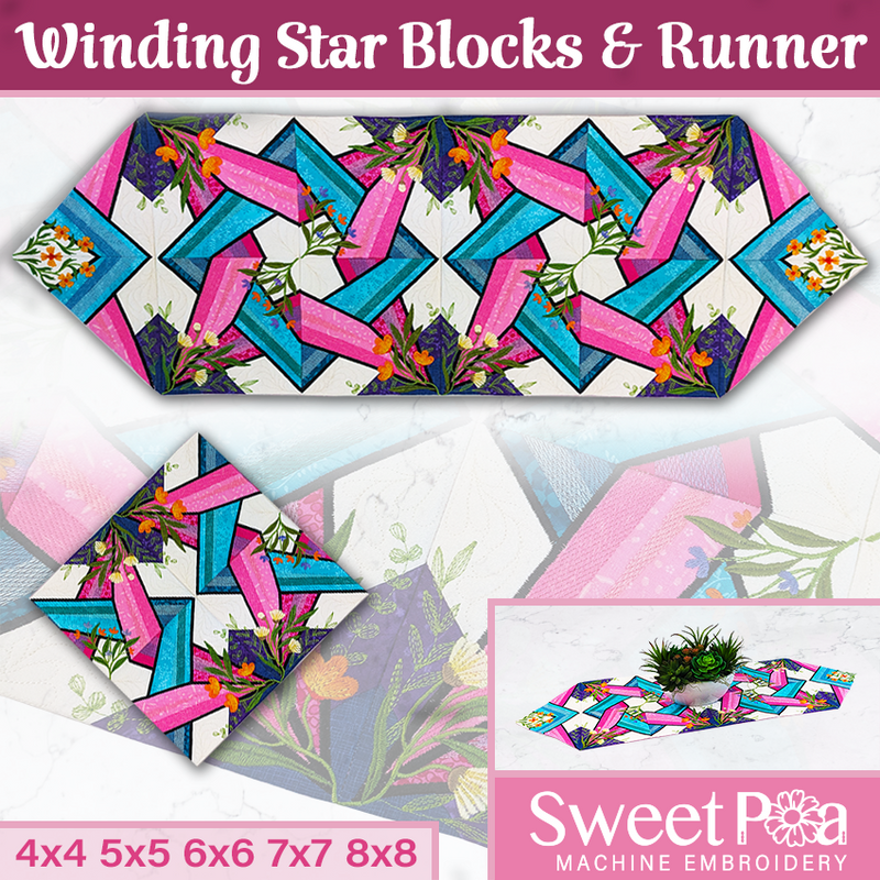 Embroidery Design ITH - Winding Star Blocks & Runner