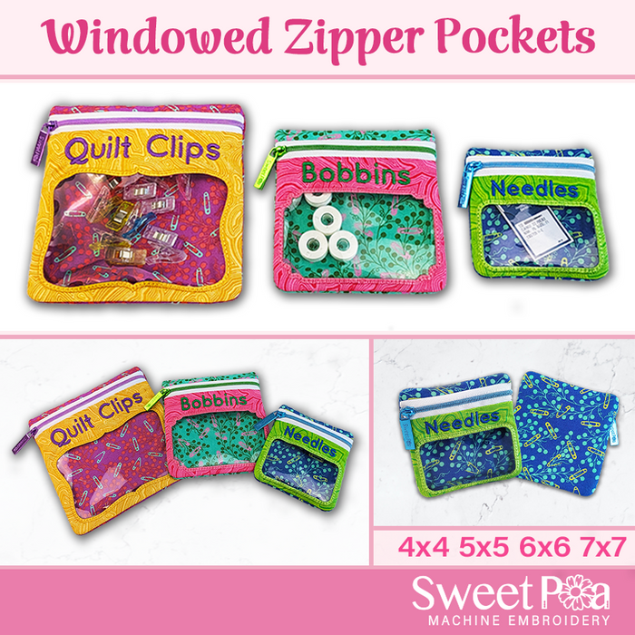 Windowed Zipper Pockets - Zipper Purse ITH Embroidery Design