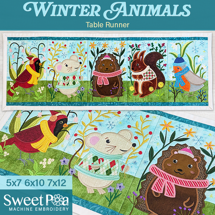 Winter Animals Table Runner ITH Design