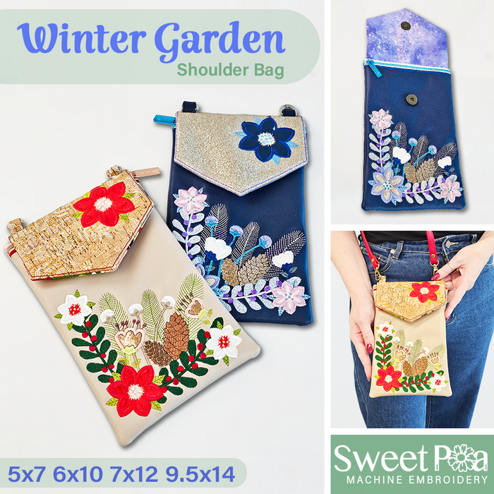 Winter Garden Shoulder Bag Machine Embroidery Design ITH