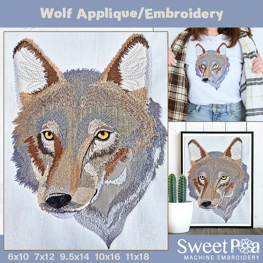 Wolf Applique Embroidery Design