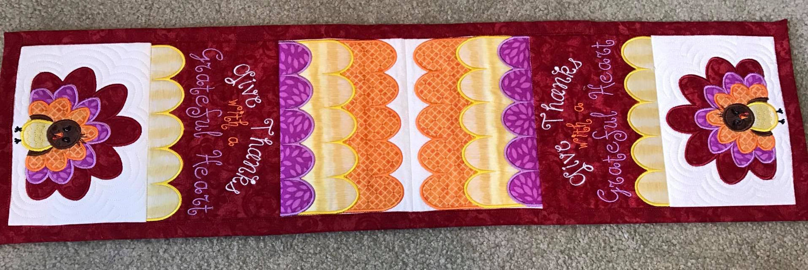 Thanksgiving Embroidery Applique Design - Turkey Table Runner