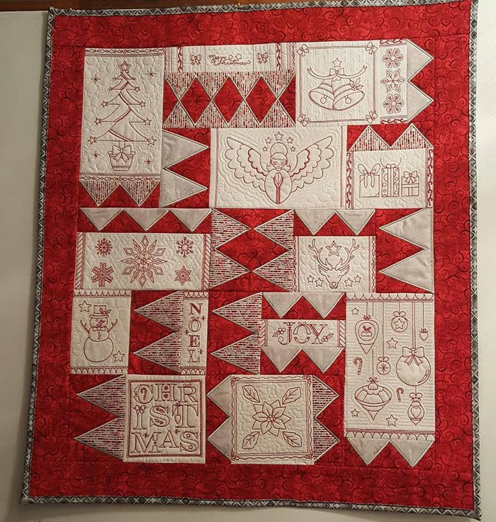 Machine Embroidery design - Christmas Redwork Quilt in the hoop ITH
