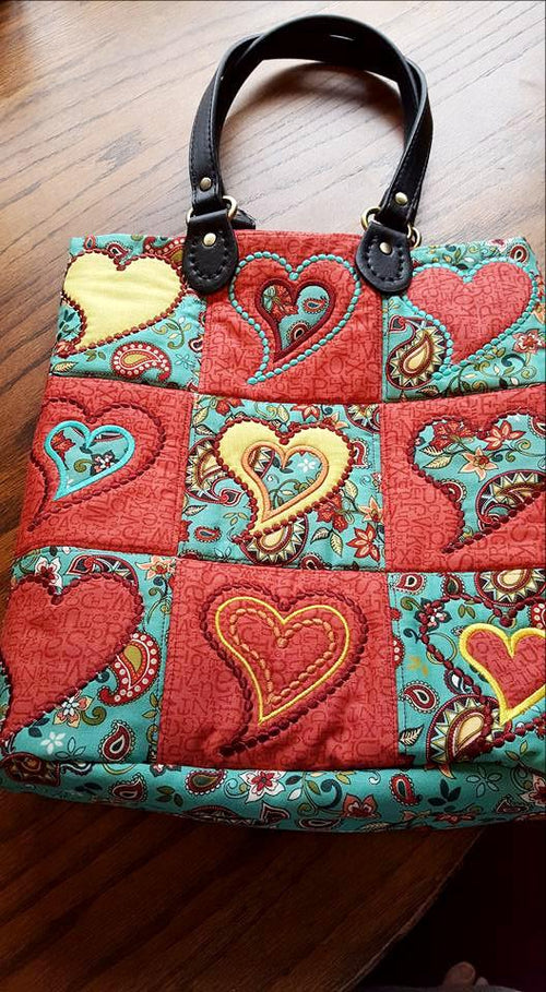 Embroidery Design ITH - Heart Patchwork Bag