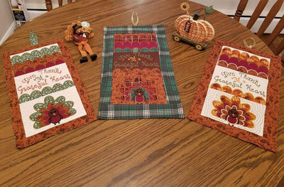 Thanksgiving Embroidery Applique Design - Turkey Table Runner