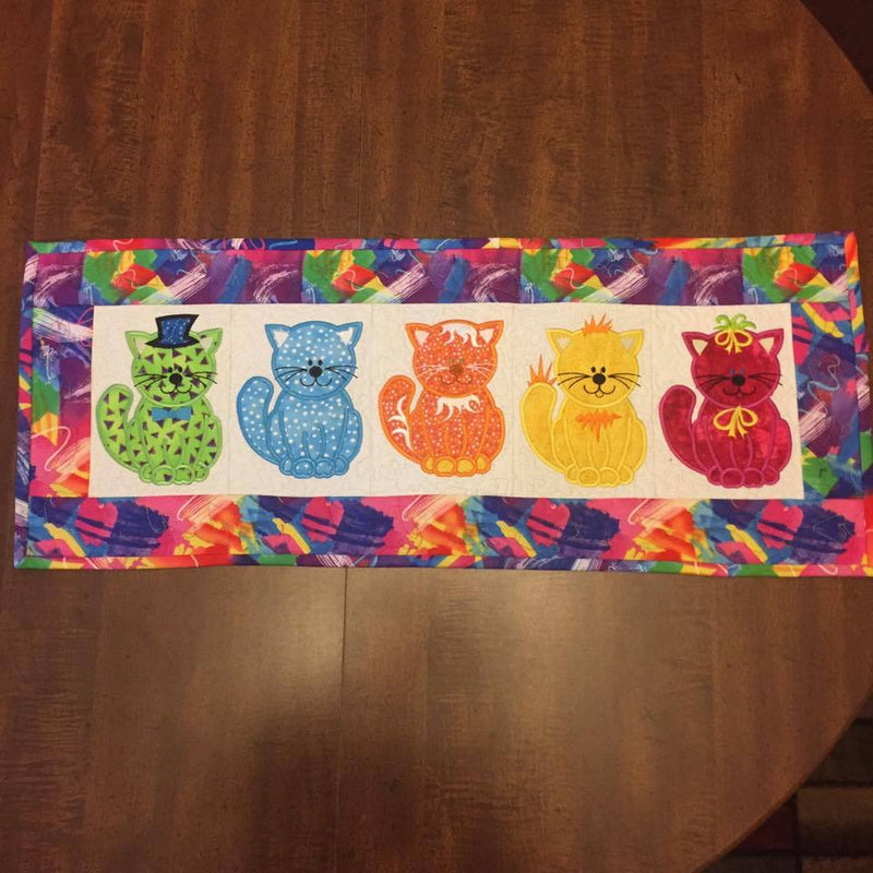 Machine Embroidery Design In The Hoop - Cat Table Runner