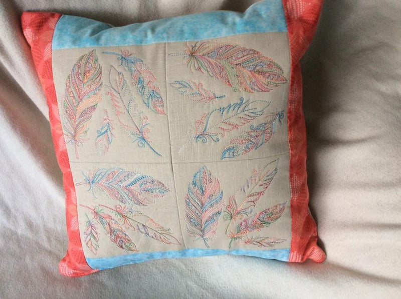 Cushion With Feather Redwork Patterns - Machine Embroidery Design