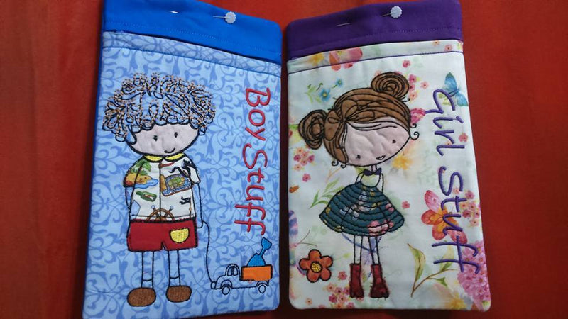 Boy Stuff Zipper Purse machine embroidery design ITH