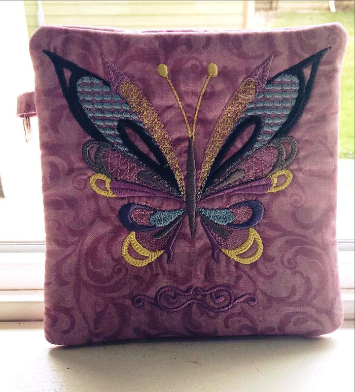 Butterfly Zipper Purse in the hoop machine embroidery design ITH