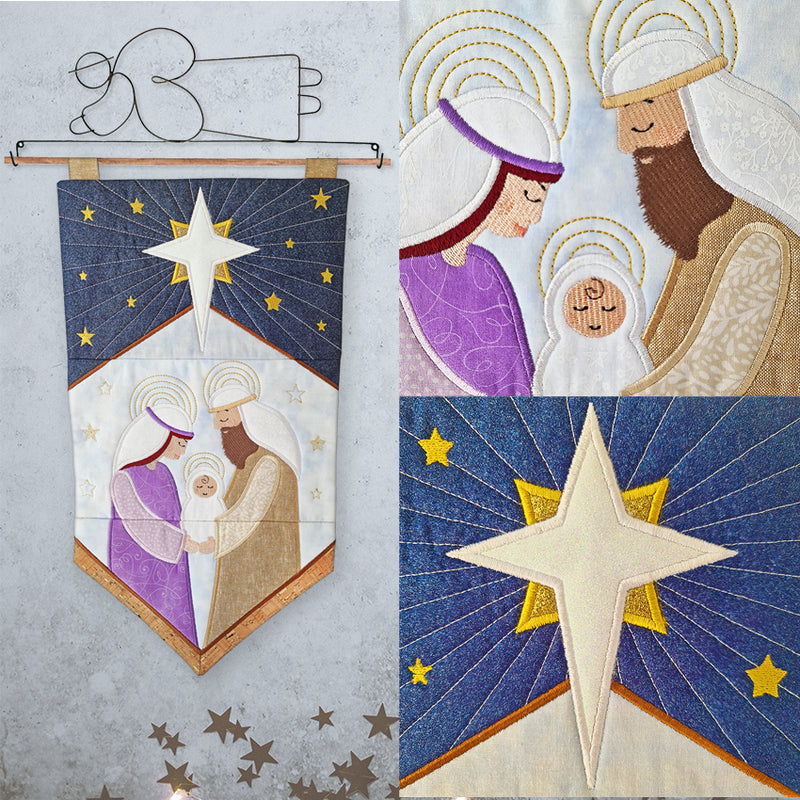 In the hoop machine embroidery - Nativity Scene Christmas Table Runner